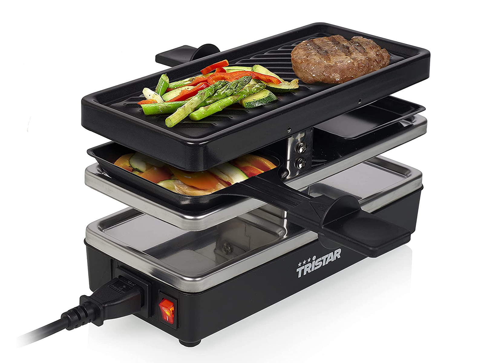 Griglia elettrica da tavolo, set griglia raclette con padelle per 2, 4, 6, 8, 10 persone